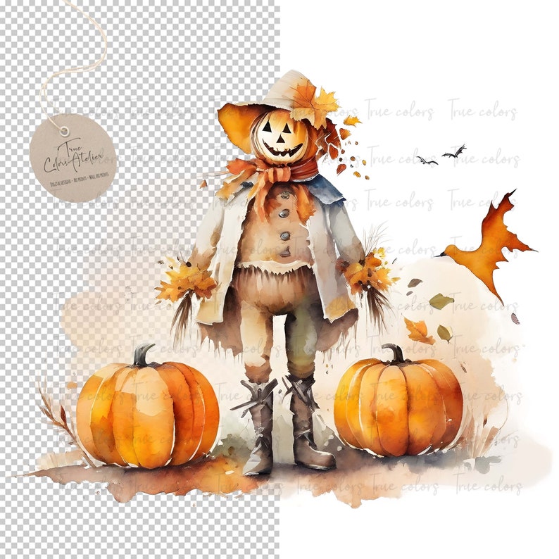 Autumn Fall Scarecrow Clipart Watercolor Bundle Cute Scarecrow Autumn ...