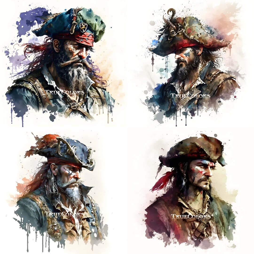 Pirate Watercolor Clipart Pirate Black Style Magical Clipart Pirates ...