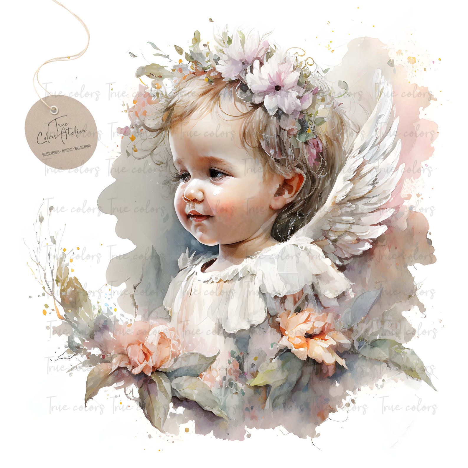 Litlle Angel Print Angel in Flowers Angel Watercolor Child Angels ...