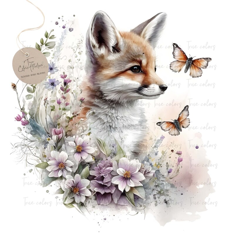 Floral Baby Fox Clipart Baby Animals Clipart Woodland Animals Clipart ...