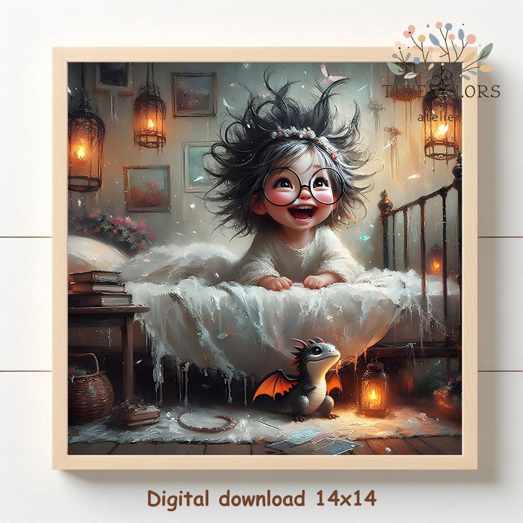 Whimsical Dragon Princess Art Print Girl and Dragon Mystical Decor for ...