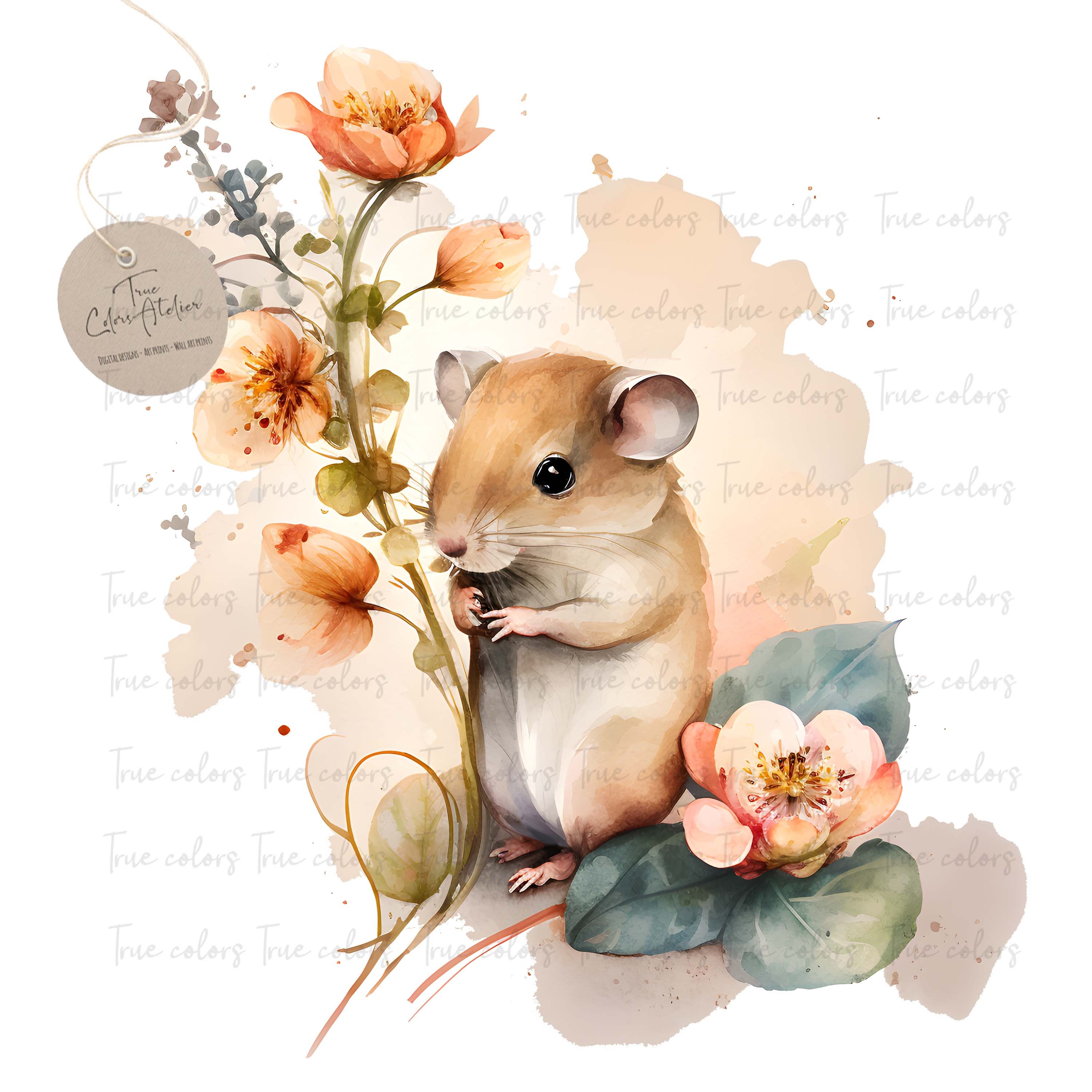 Watercolor Mouse and Flower Watercolor Animals Mouse Painting Mause ...