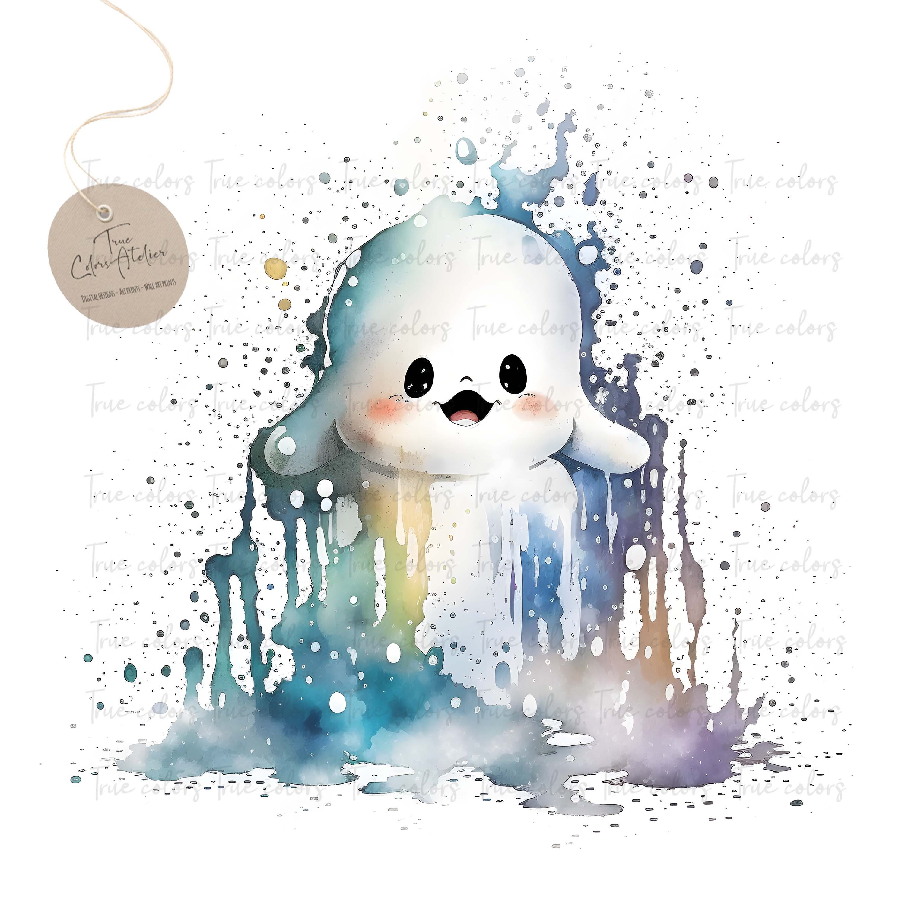 Cute Baby Ghost Clipart PNG Watercolor Cute Halloween - Etsy
