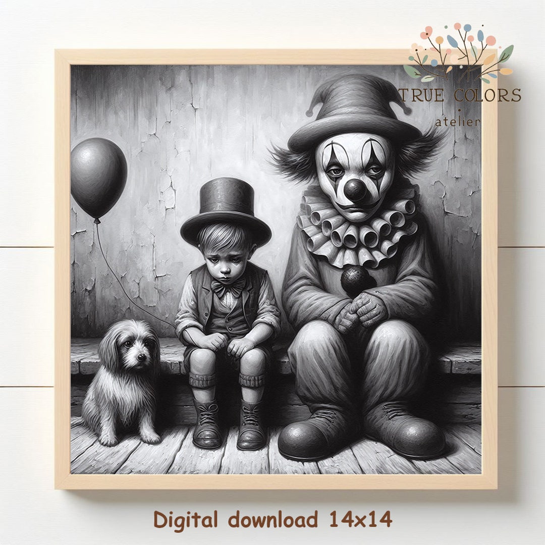 Sad Boy Clown Poster Sad Boy Clown With a Dog the Sad Clown PRINTS ...
