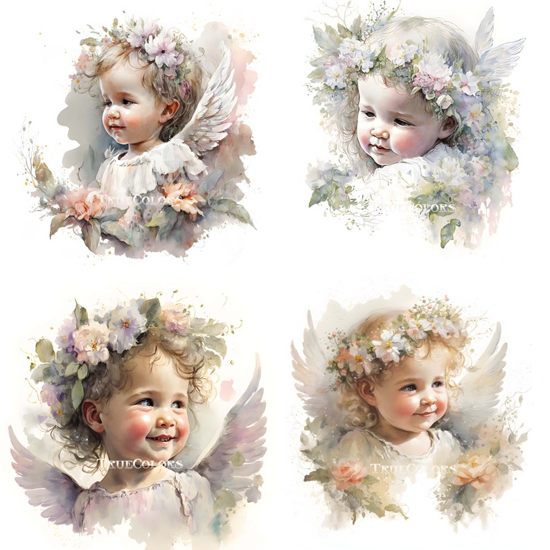 Litlle Angel Print Angel in Flowers Angel Watercolor Child Angels ...