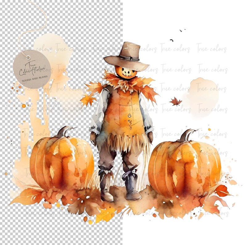 Autumn Fall Scarecrow Clipart Watercolor Bundle Cute Scarecrow Autumn ...