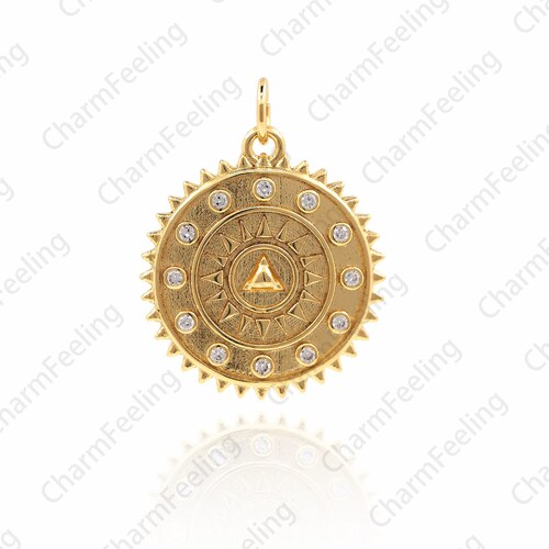 Gold Plated Sun Coin Necklacepyramid Medallion Charmcz - Etsy