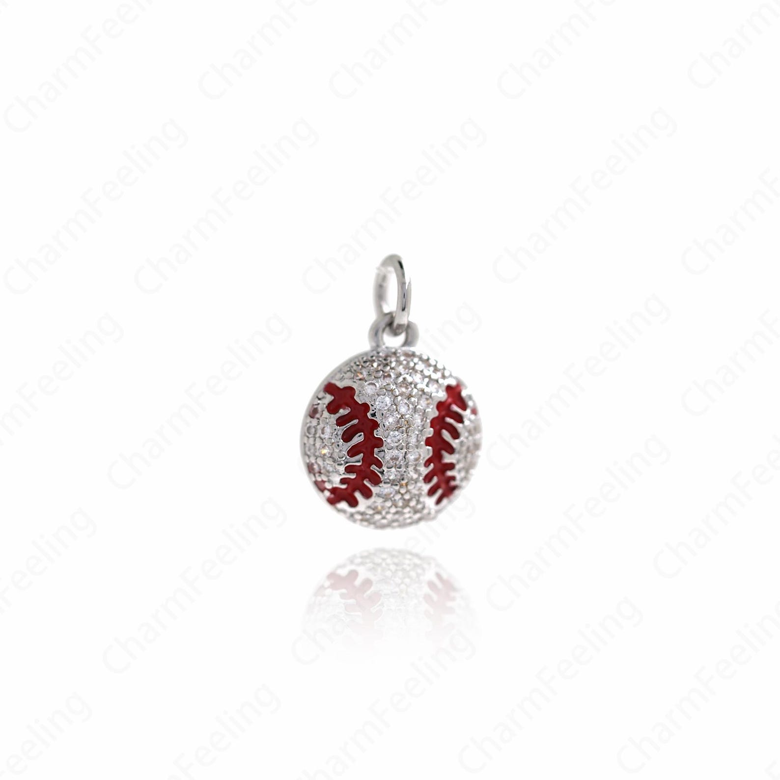 18K Gold Filled Baseball Pendant, Gold Baseball Charm, Pave Cubic ...