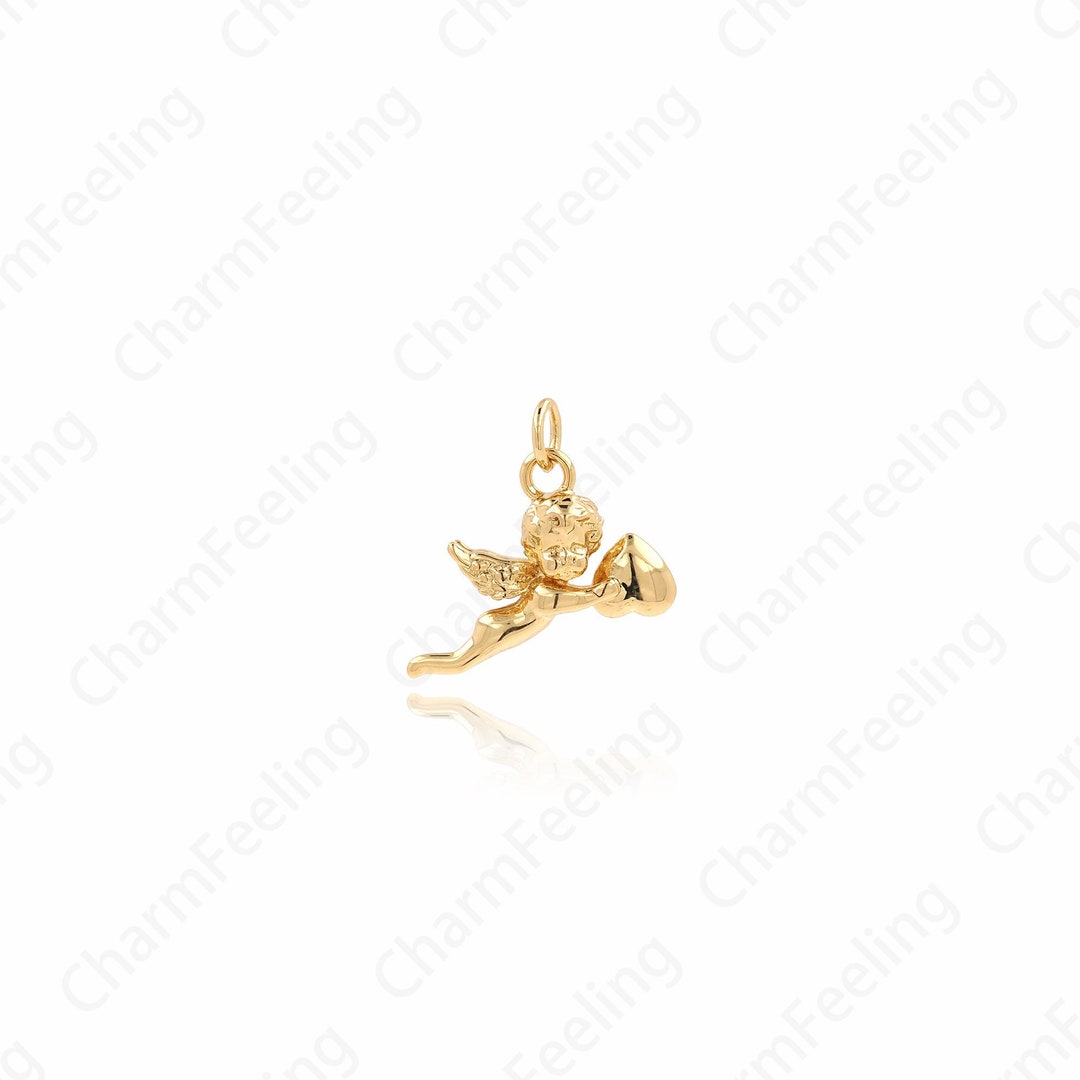 Angel Pendant, Heart Charm, 18K Gold Filled Angel Necklace, Cupid Charm ...