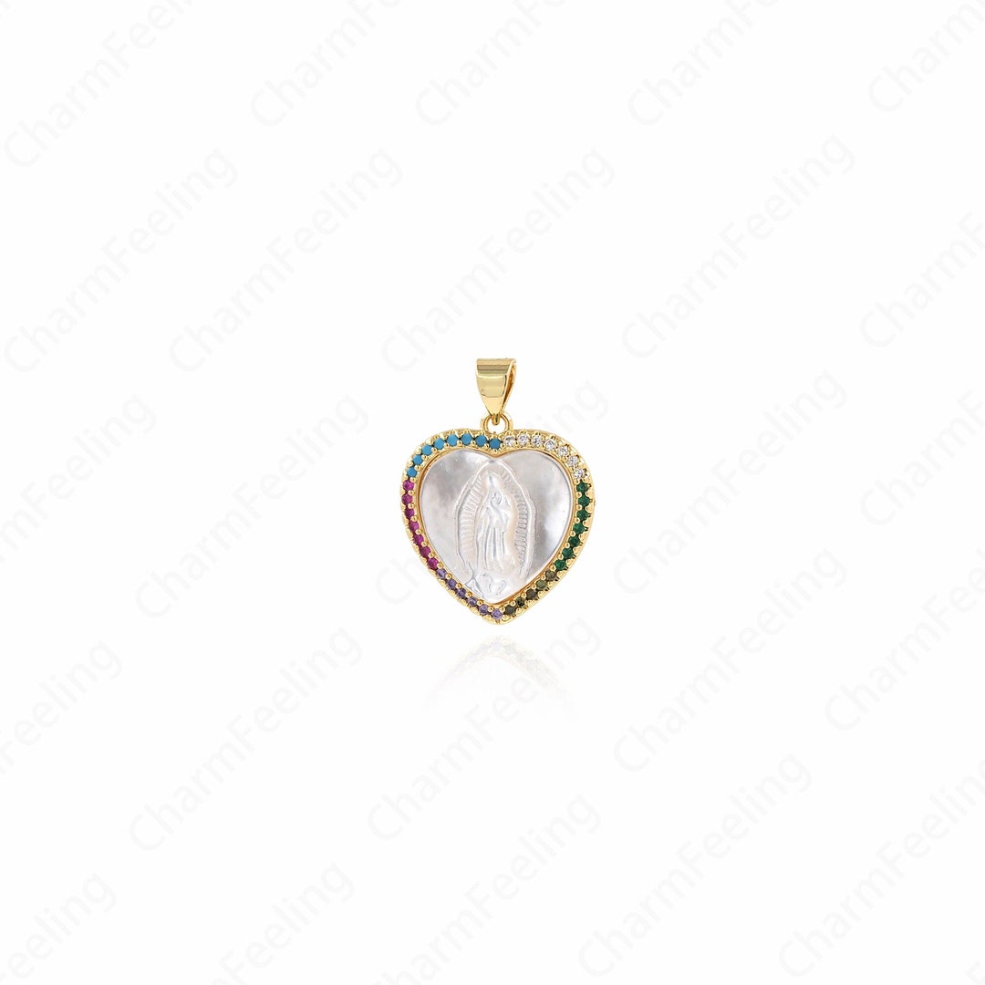 Virgin Mary Charm, 18K Gold Filled Heart-shaped Maria Necklace ...