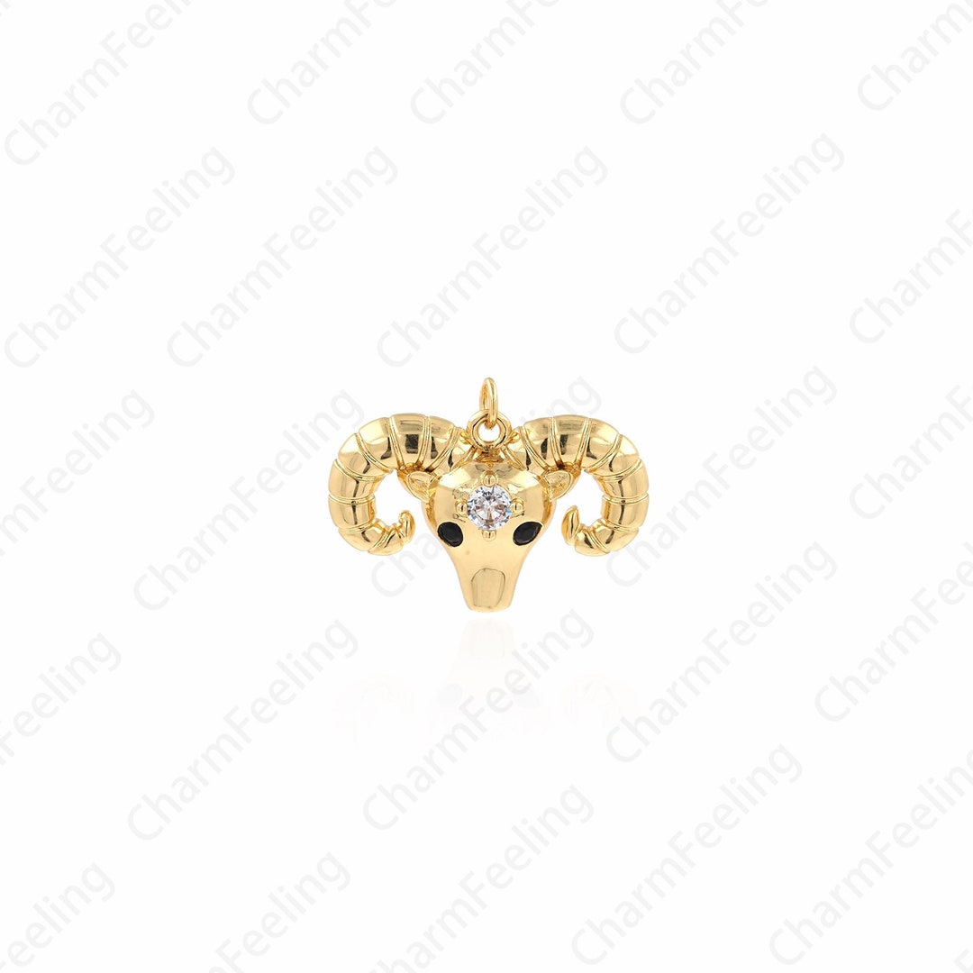 Sheep Head Pendant, Micropavé CZ Animal Charm, Sheep Charm, 18K Gold Filled Tribal Totem Charm ...