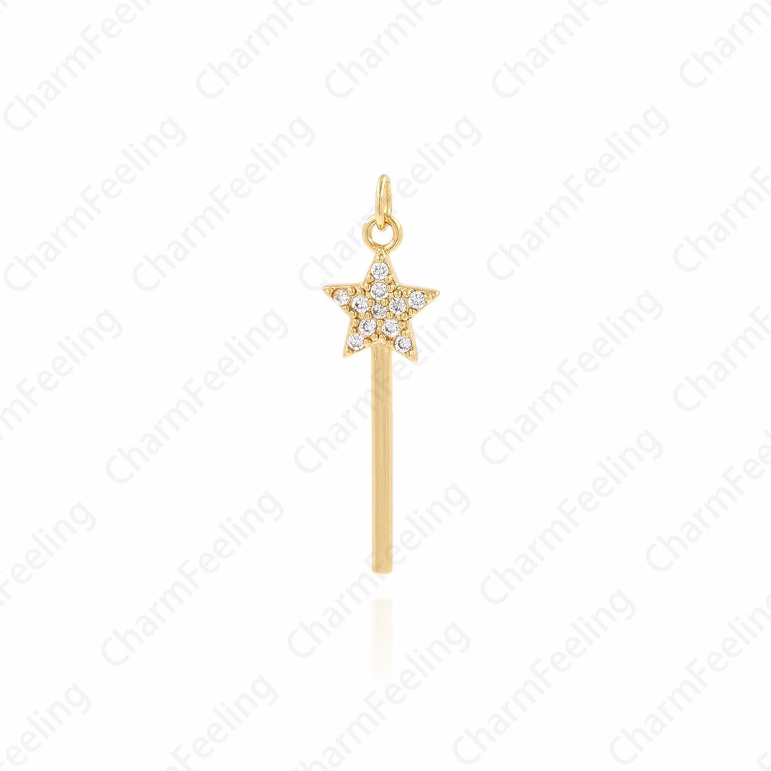 Cane Pendant, Wand Charm, Pentacle Pendant, 18K Gold Filled Pentacle ...