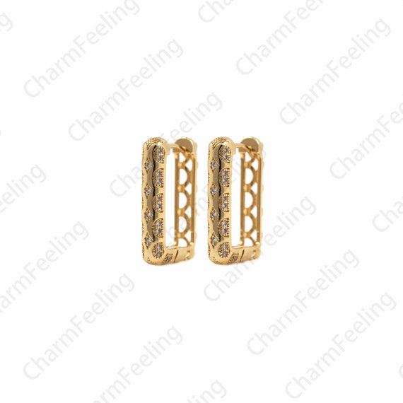 Cubic Zirconia Rectangle Hoops Oblong Earrings Square Hoops | Etsy