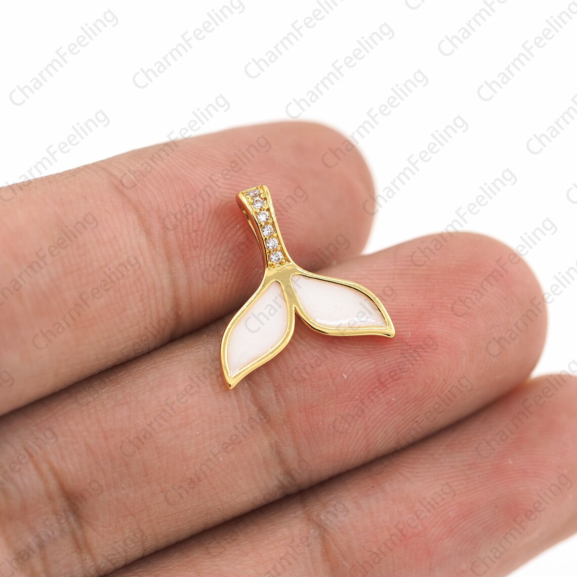 Gold Crystal Whale Tail Charm ，pave Ocean Charm，cz Whale Tail Jewelry ...
