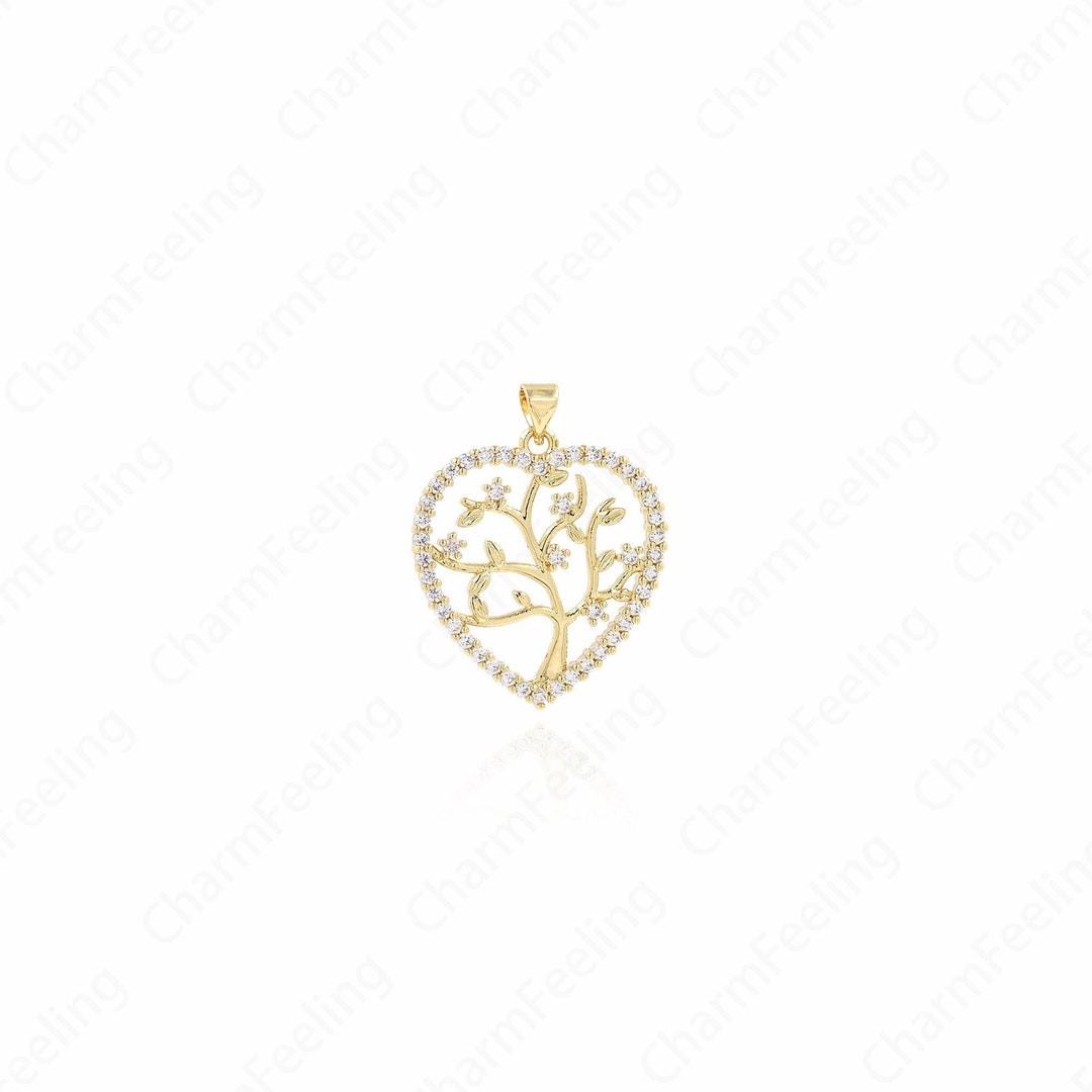 Heart Tree Pendant, Heart Charm, 18K Gold Filled Tree of Life Charm ...