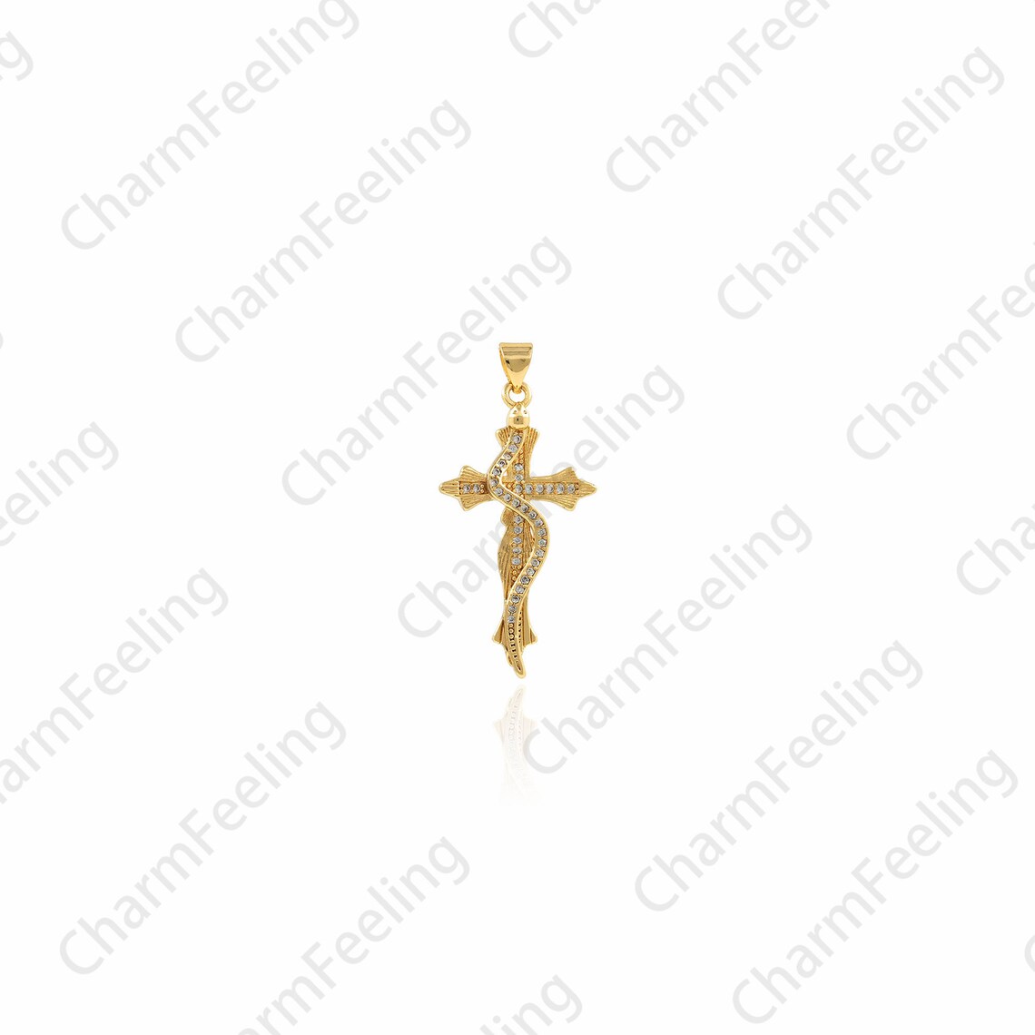 Cross Charm,18k Gold Filled Cross Pendant,christian Charm,micropavé CZ ...