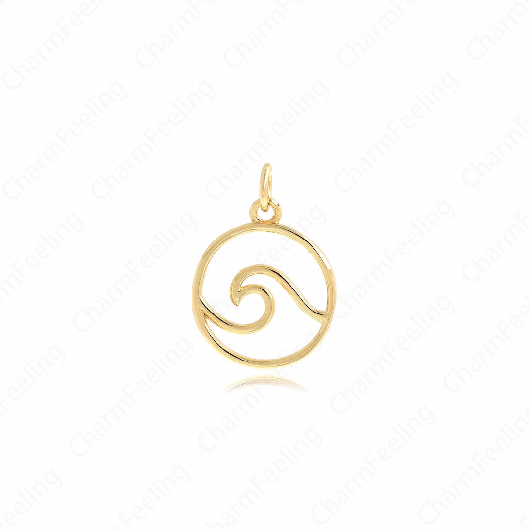 18K Gold Filled Surfing Charm, Micropave CZ Ocean Wave Pendant, Ocean ...