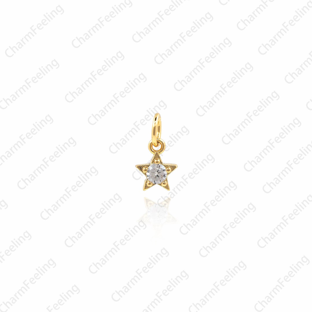 Mini Star Pendant, CZ Star Pendant, Star Charm. Gold Little Star ...