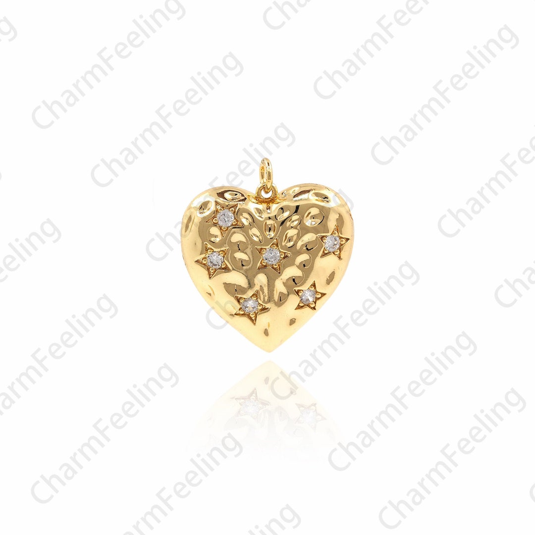 Big Heart Pendant, 3D Heart Necklace,filled Gold Heart Charm, Micro ...