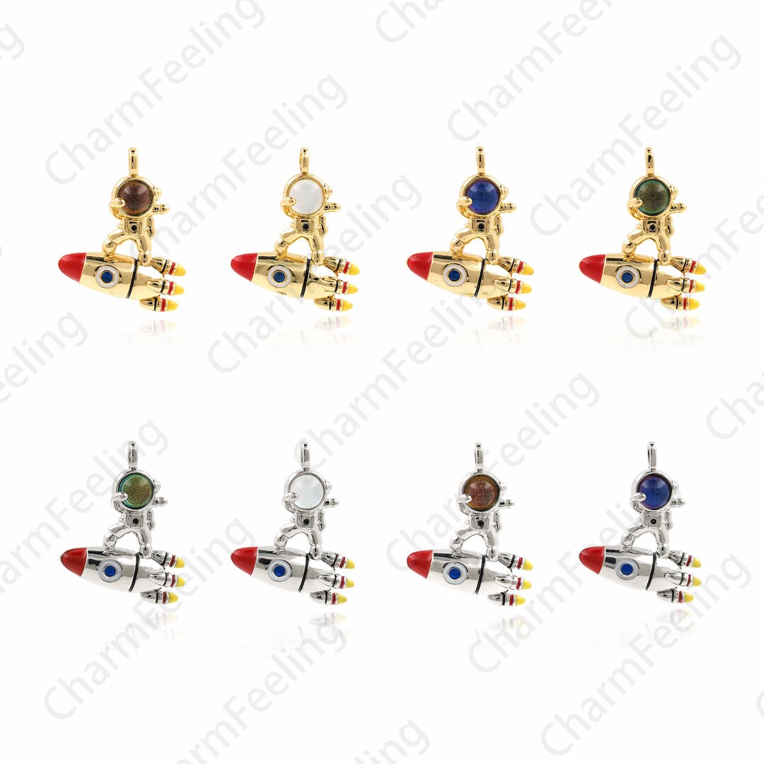 18K Gold Filled Rocket Pendant, Astronaut Charm, Micro-pavé CZ ...