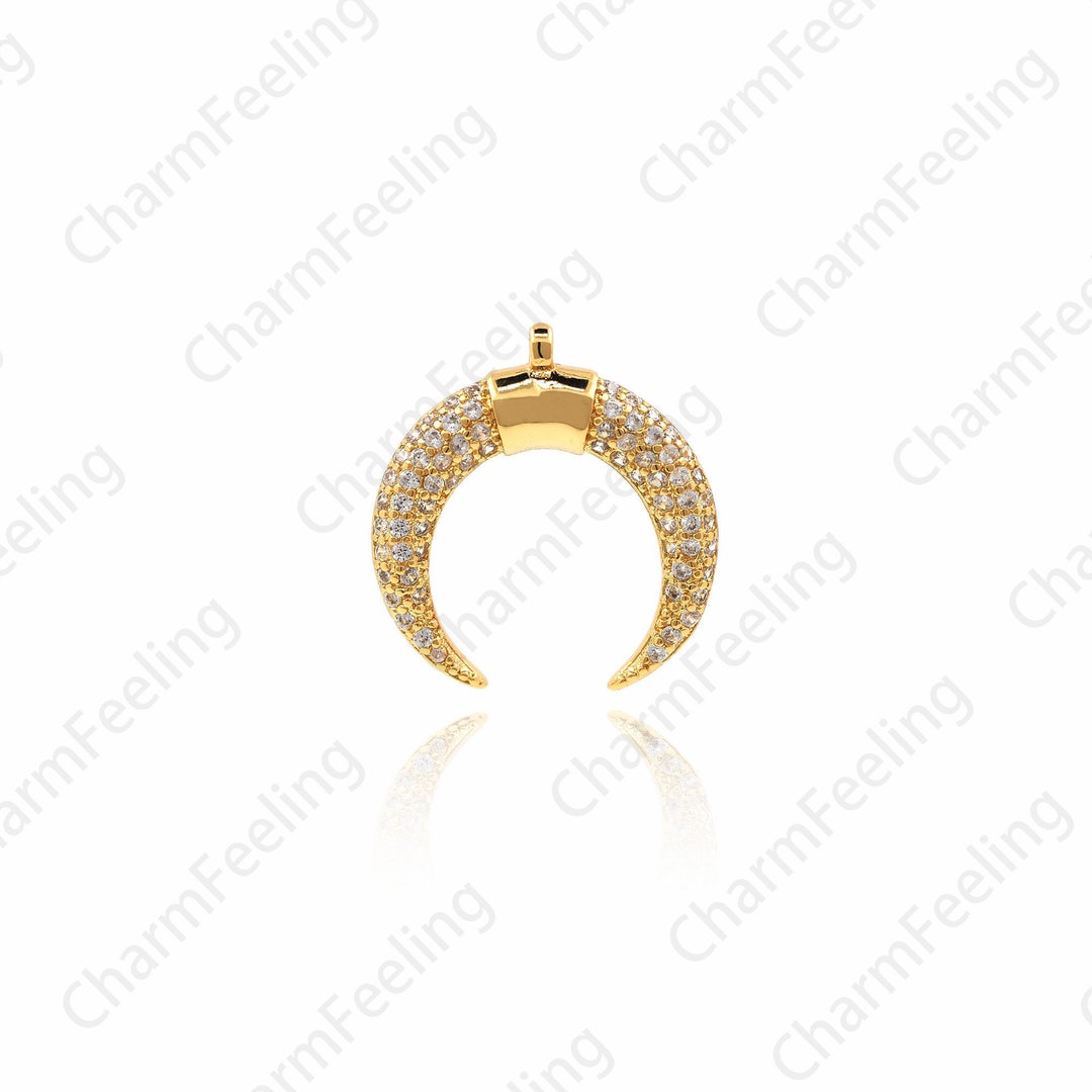 Cubic Zirconia Gold Moon Pendant, CZ Moon Necklace, Moon Charm, Jewelry ...