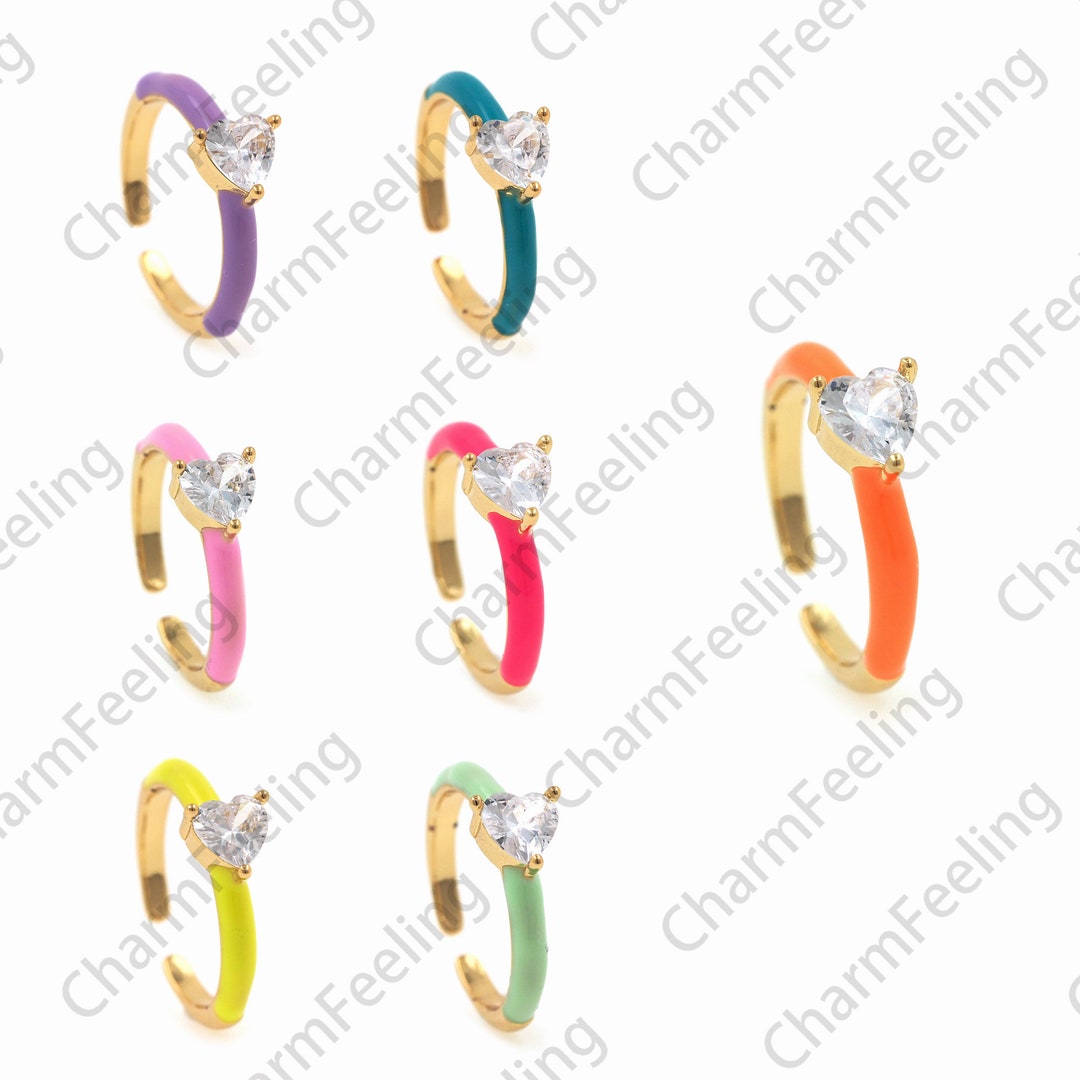 18K Gold Filled Enamel and Fake Diamond Ring, Micropavé CZ Simple Ring ...