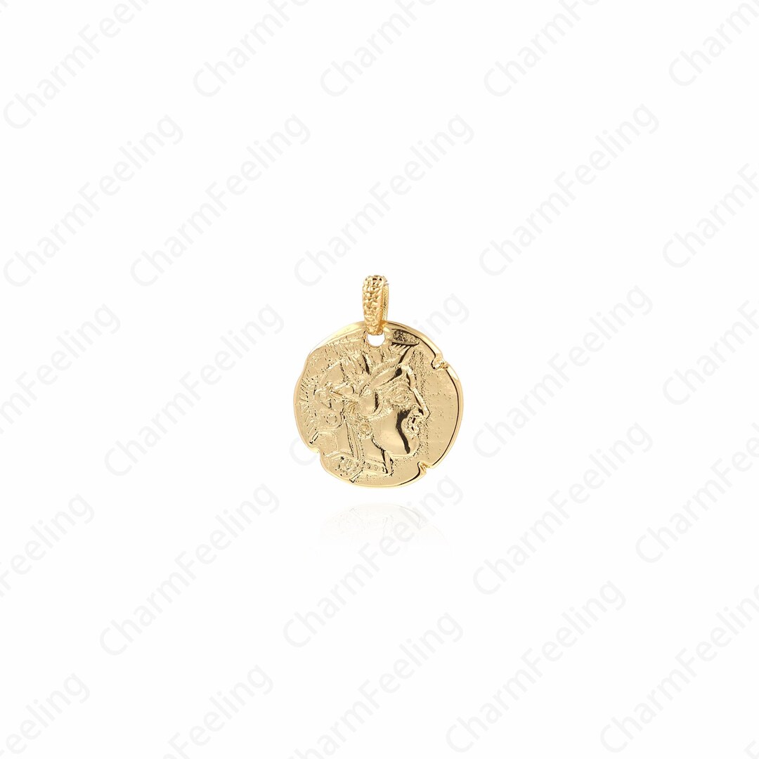 18K Gold Filled Character Pendant,round Coin Necklace,faceted Character ...