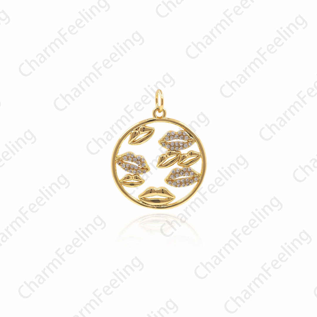 Lip Charm, Gold Lip Pendant, Gift for Her, Metal Round Lip Pendant, DIY ...