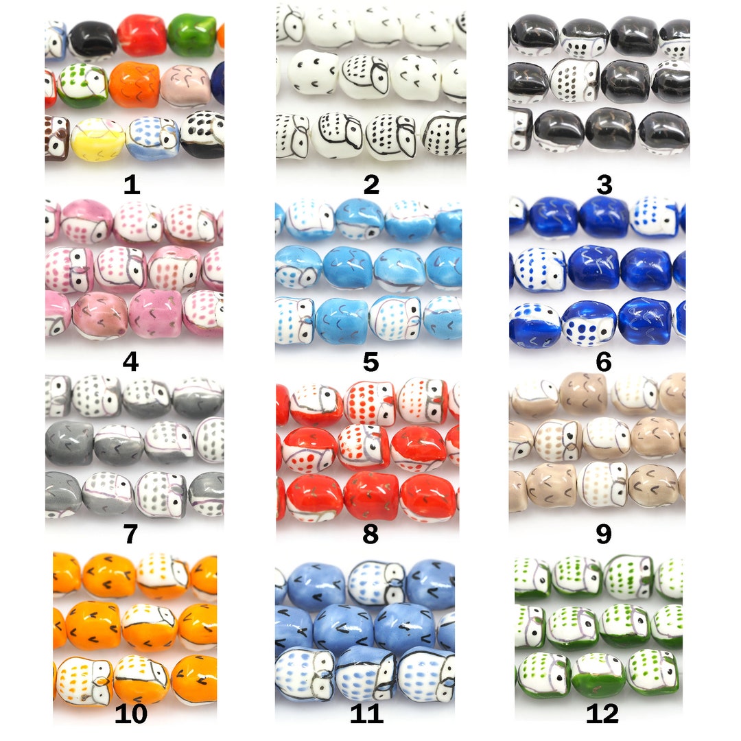 Owl Chain,hand Painted Owl Ceramic Beads, Hand Painted Ceramic Beads ...