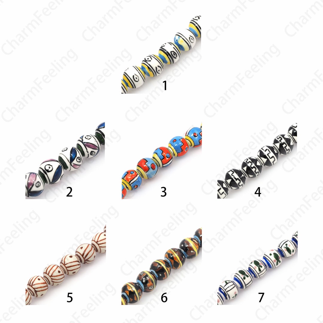 Multi-color Options, Hand-painted Ceramic, Painted Ceramic Beads, Round ...