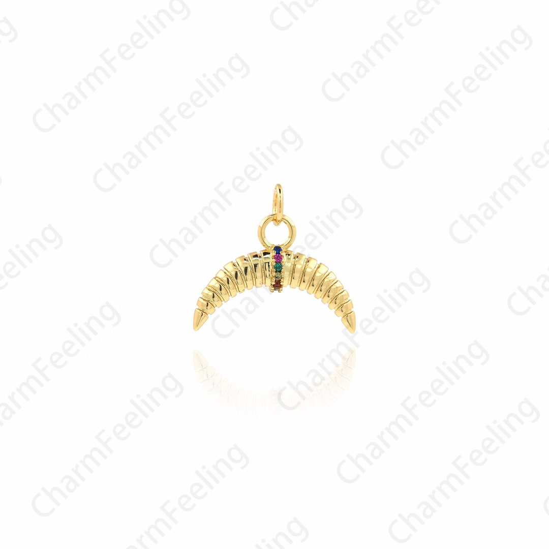 Horn Charm,horn Jewelry,double Horn Pendant,18k Gold Filled Crescent ...