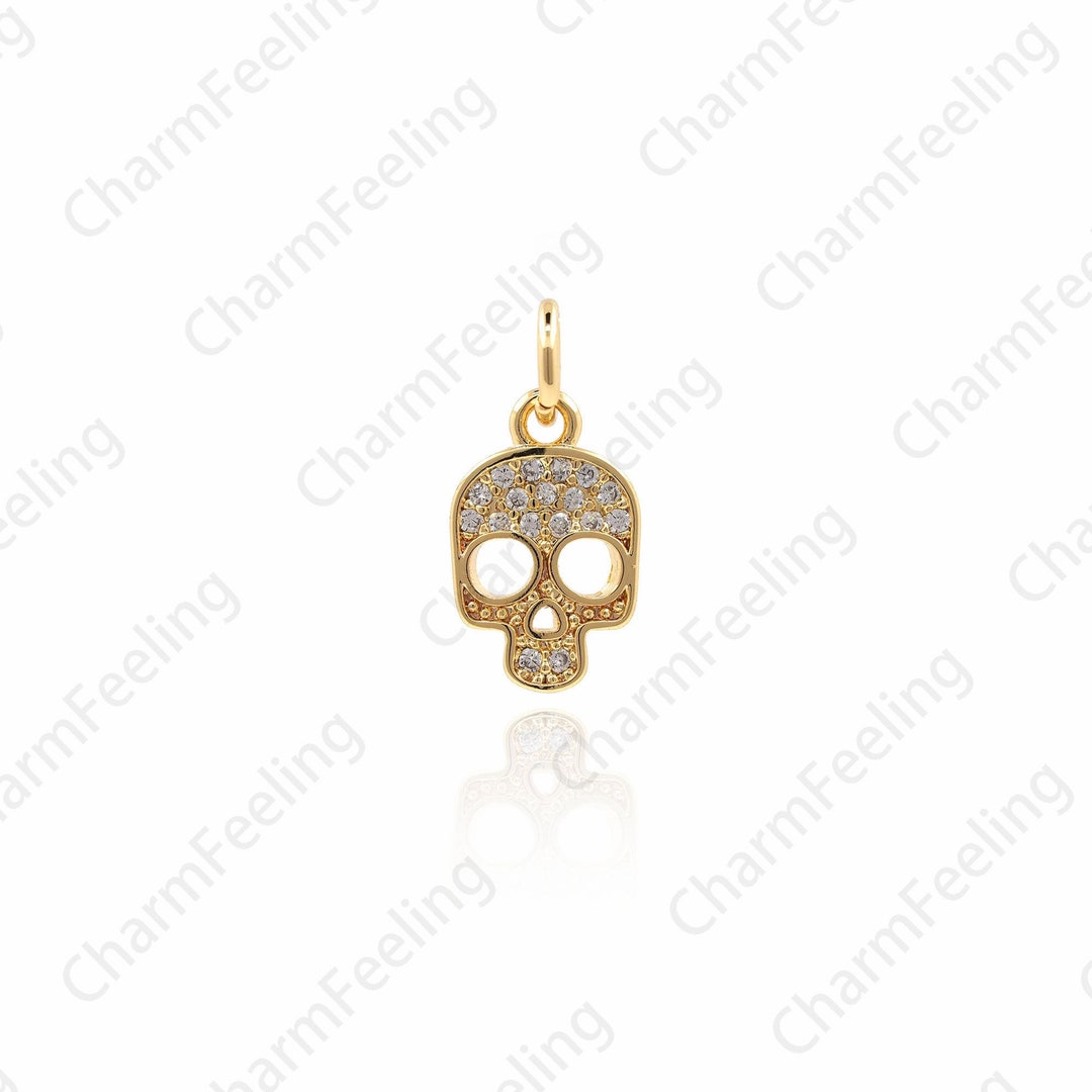 Mini Skull Pendant, CZ Skull Necklace, Micro-pave Skull Pendant, Skull ...