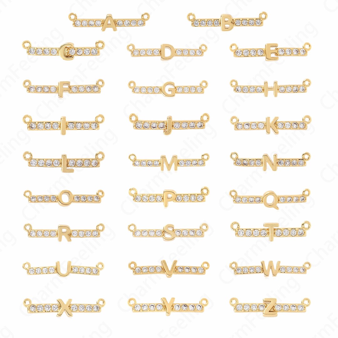 Micropavé CZ Alphabet Connector, 18K Gold Filled 26 Letter Connectors ...
