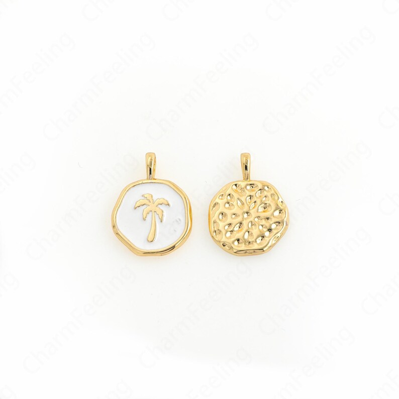 Enamel Palm Tree Charm,18k Gold Filled Tree of Life Pendant,plant ...