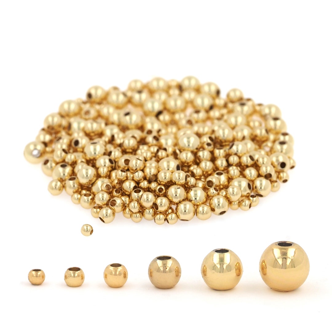 100 Pcs,gold Round Beads, 18K Gold Filled Spacer Round Beads, Gold ...