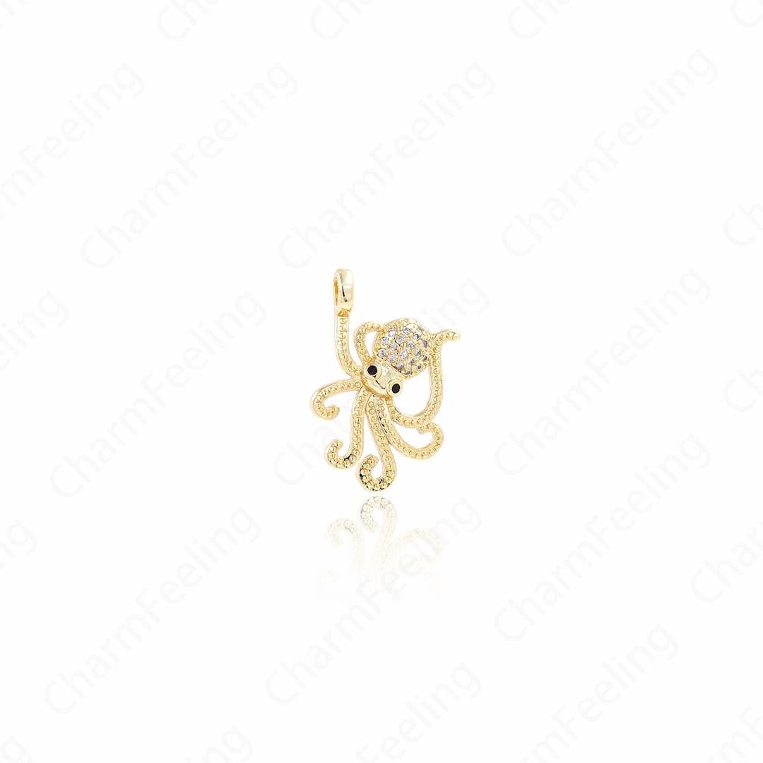 Octopus Charm,octopus Necklace, 18K Gold Filling Charm,micropavé CZ ...