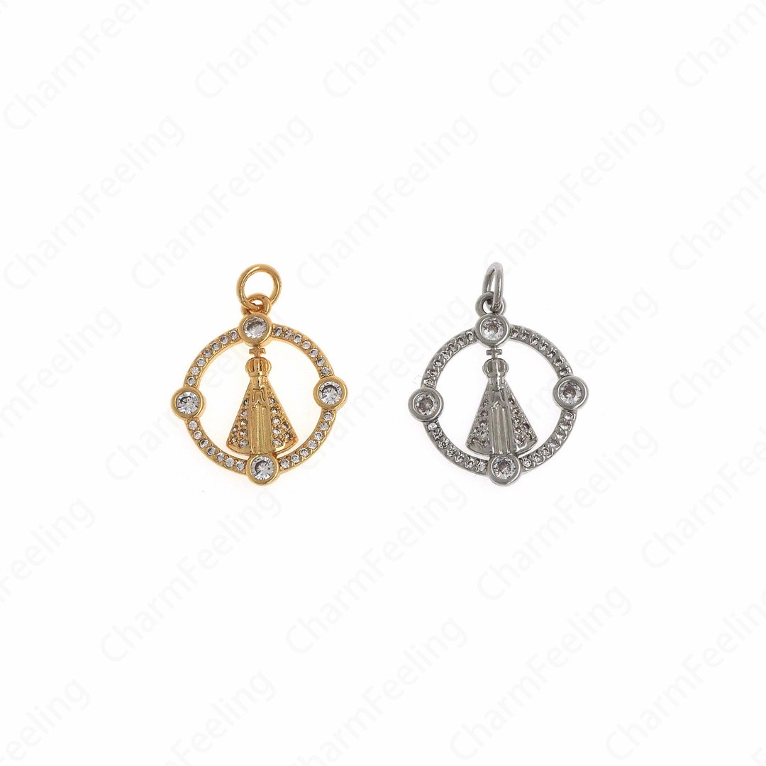 Pope Pendant, 18K Gold Filled Religious Charm, Micropavé CZ Round Charm ...