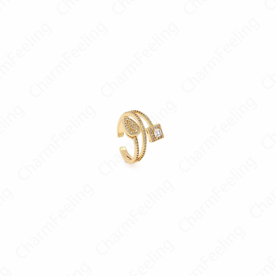 Line Rings,leaf Ring, 18K Gold Filled Leaf Ring,micro Pavé CZ Art Rings ...