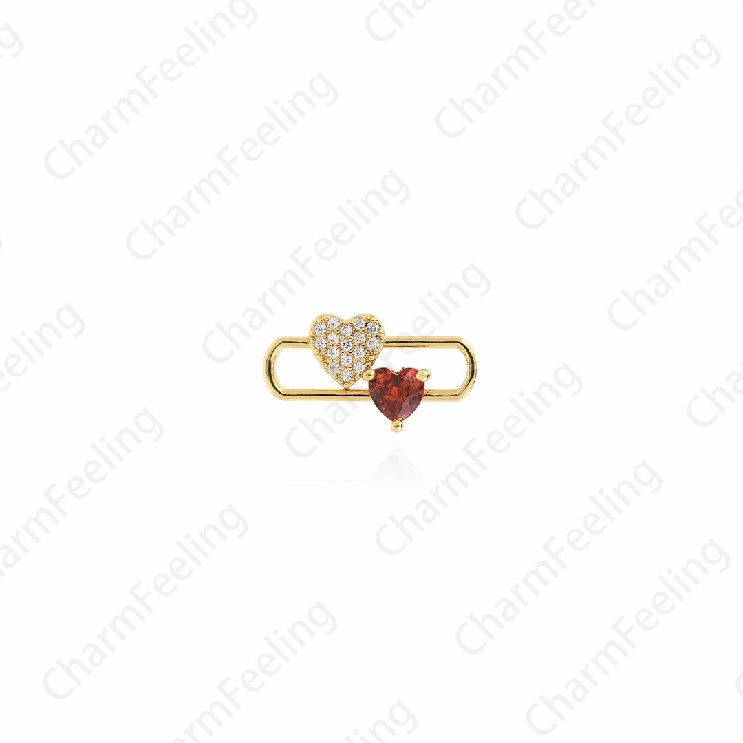 Paper Clip Connector, Heart Connector, Micropavé CZ Love Connector, 18K ...