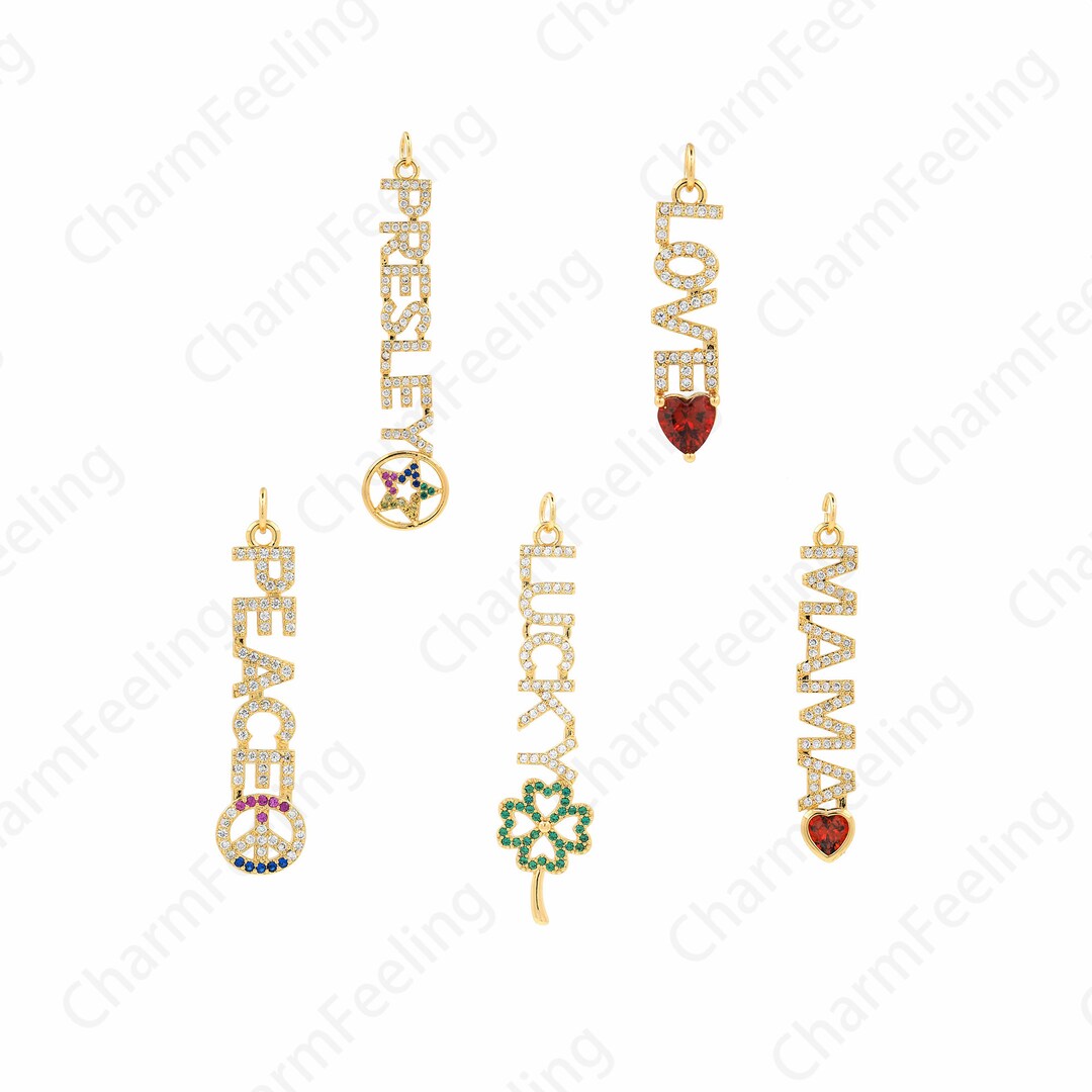 Text Pendant, 18K Gold Filled Presley Pendant, Micropavé CZ Love ...
