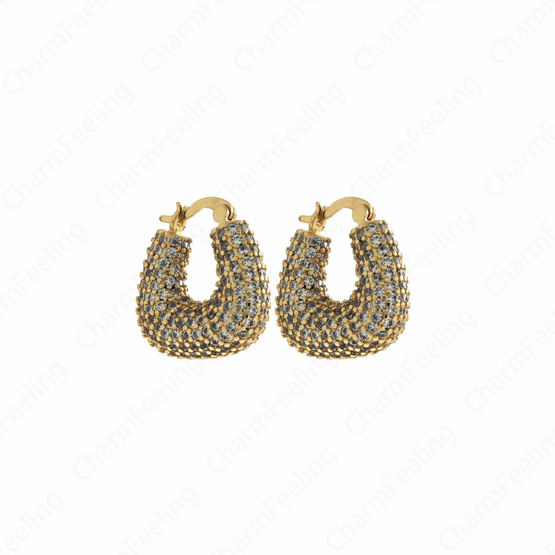 Cubic Zirconia Rectangle Hoops, 18K Gold Filled Oblong Earrings, Square ...