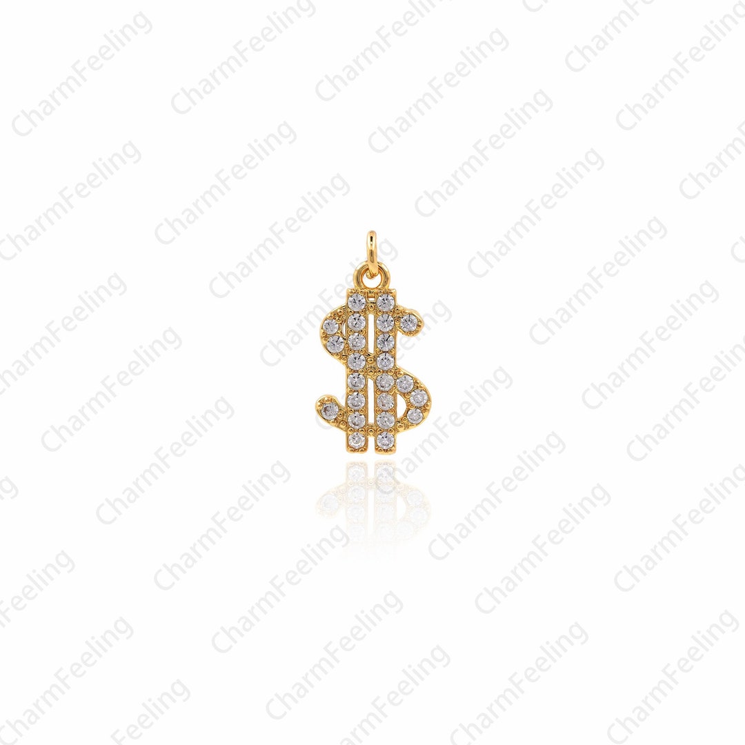18K Gold Filled Dollar Sign Pendant, Micropavé CZ Money Sign Necklace ...