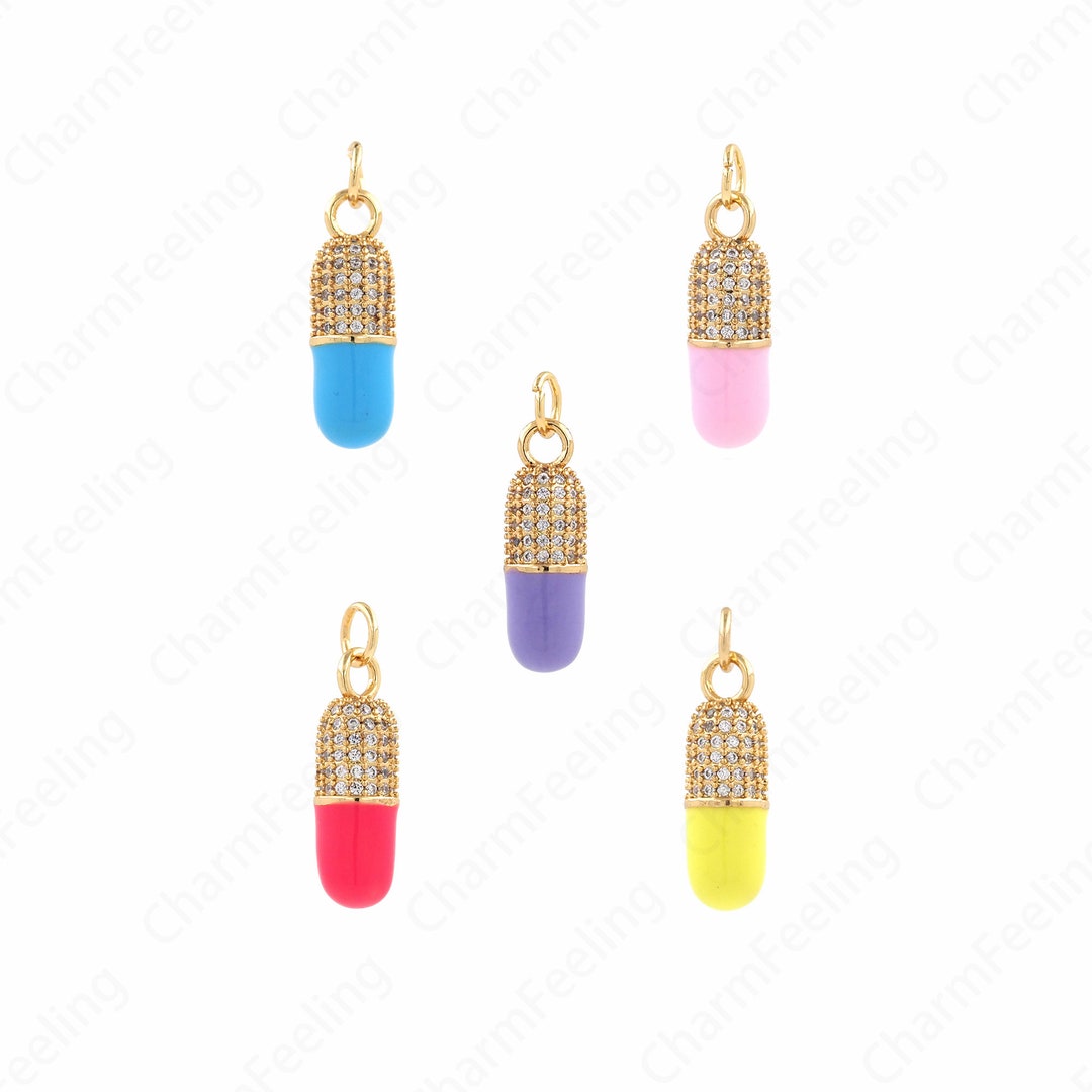 Micropavé CZ Pill Necklace, Pill Pendant, 18K Gold Filled Cylinder ...