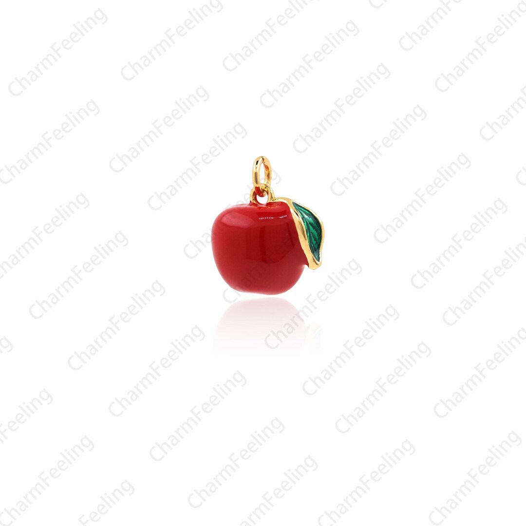 Enamel Apple Pendant, Enamel Apple Necklace, 18K Gold Filled Fruit ...