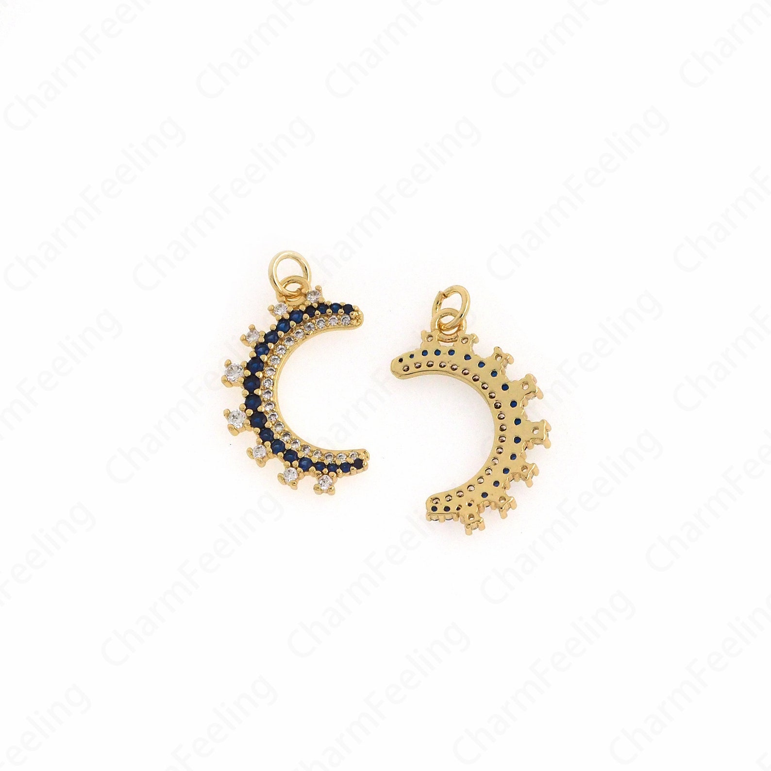 18K Gold Filled Crescent Pendant, Crescent Charm, Micro-pavé CZ Moon ...