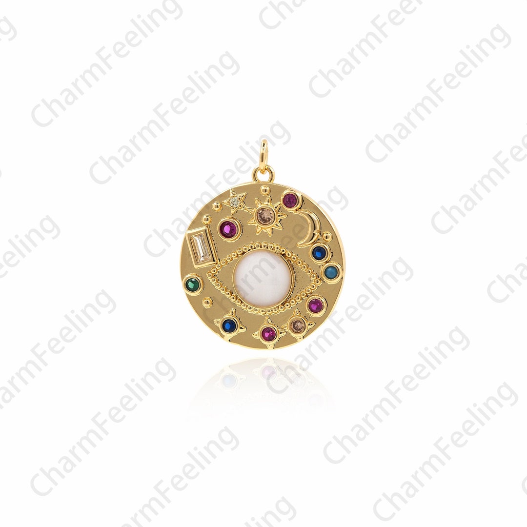 18K Gold Filled Round Universe Eye Pendant,micropavé CZ Enamel All ...