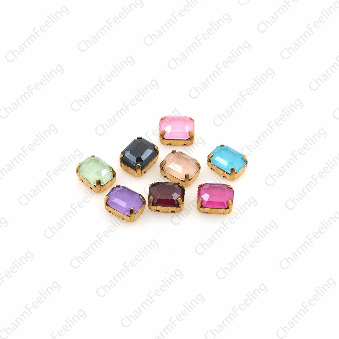 10pcs, Square Flat Back Rhinestones, Crystal Rhinestones With Gold ...