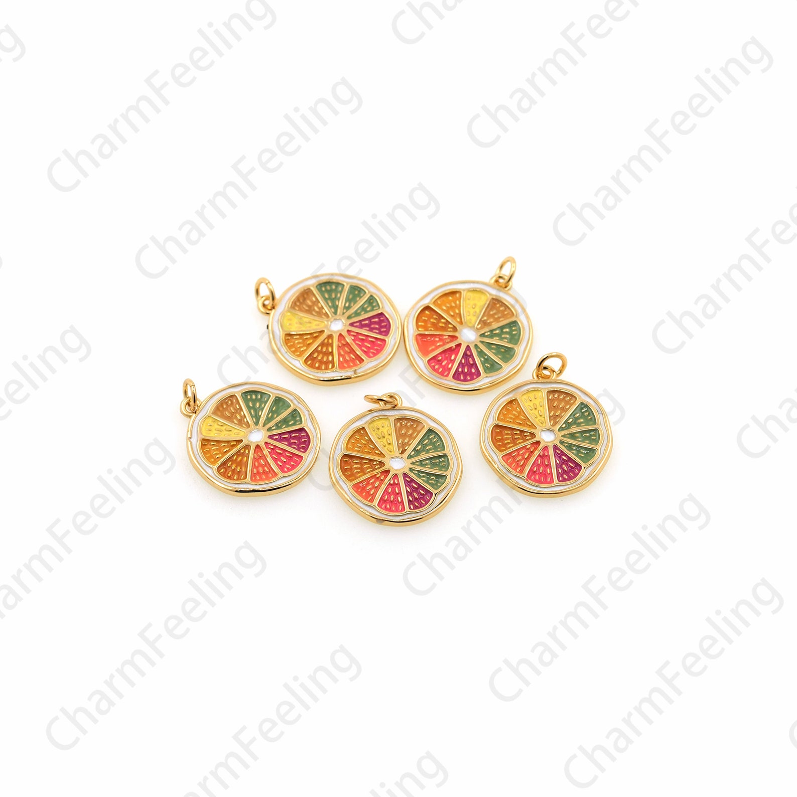 Lemon Slice Pendant, Orange Slice Necklace, 18K Gold-plated Enamel ...