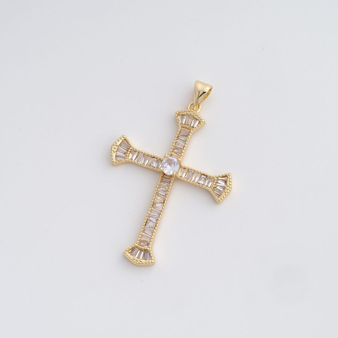 Cross Pendant,cross Charm,18k Gold Filled Christian Charm,micropavé CZ ...