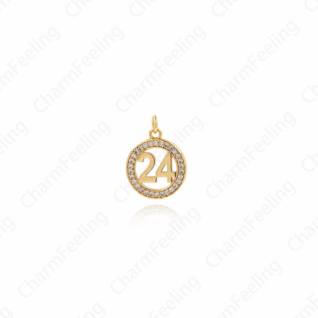24 Charms, Angel Number Pendant, Round Charm, 18K Gold Filled 24 ...